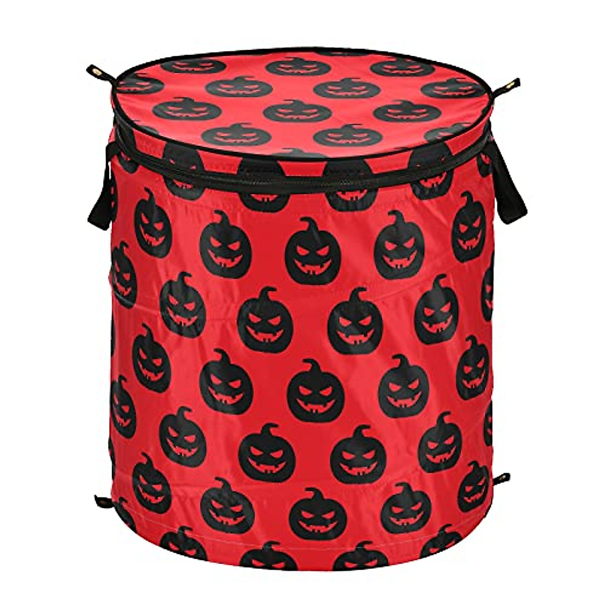 Happy Halloween Skull Pop Up Laundry Hamper with Lid Foldable Storage Basket Collapsible Laundry Bag for Camping Picnics Bathroom