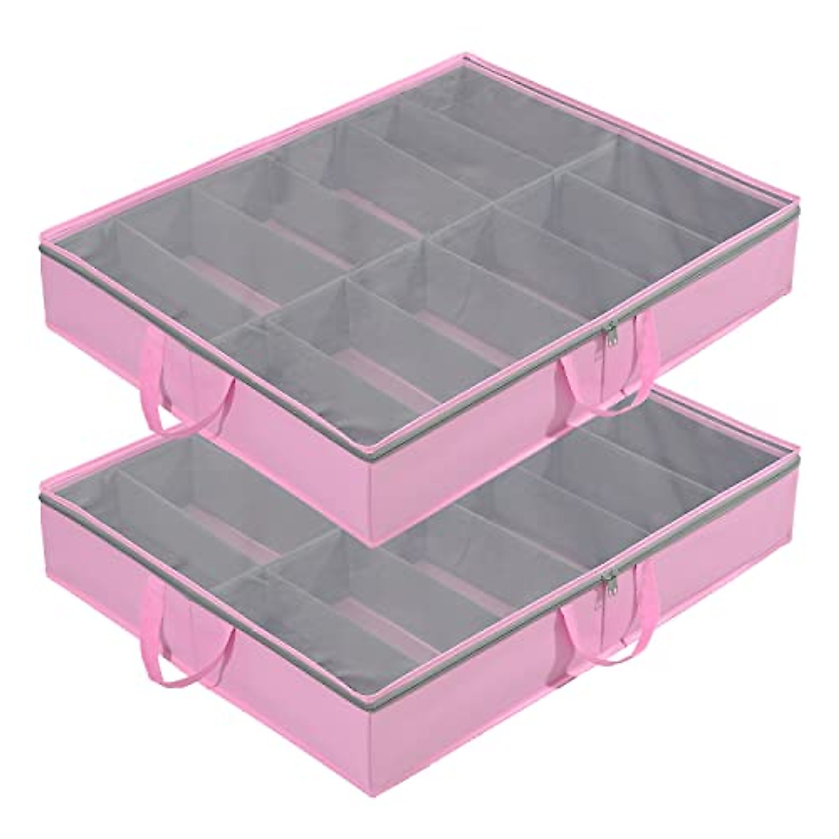 Amazon Basics Fabric Underbed Shoe Storage Organizer with Handles - Pink, Pack of 2