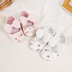 Meckior Infant Baby Girls Boys Handmade Princess Flats Toddler First Walkers Soft PU Leather Non-Slip Crib Wedding Dress Shoes