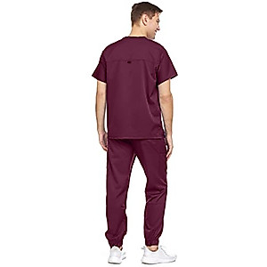 MediChic Men's Workwear Scrubs Stretch V-Neck Scrub Joggers Set with Seven-Pocket Pants Available in 10 Colors Up to Size 3X