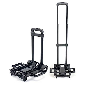 MShop Small Plastic Folding Luggage Cart with 2 Wheels Lightweight Folding Shopping Trolley Mini Luggage Hand Truck for Travel, Moving and Office Use Trolley (LC-01),Black,