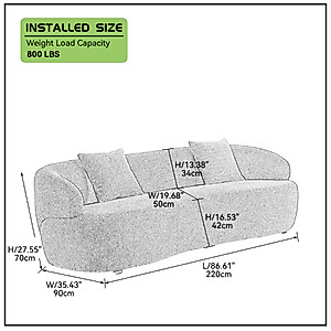 KEVINSPACE 86.61" Curved Sofa, 3-Seat Modern Upholstered Sofa Couch Living Room with 2 Pillows, Luxury Curved Back Sofa Loveseat Sofa for Bedroom, Office, Apartment, Blue