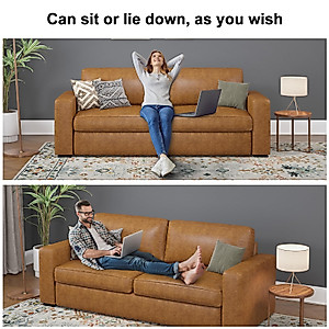 ABCASA 85" Faux Leather Couch with Padded Cushions, Mid-Century Modern Sofa with Extra Deep Seats, 3-Seater Sofa Couch for Living Room Apartment Lounge, Brown