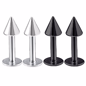 bodyjewelrytrend 4pcs 16g Labret Stud Lip Ring Cartilage Tragus Snakebite Monroe Triple Forward Helix Conch Medusa Lobe Black Spike Pick Size, Alloy Steel