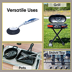 Superio Grill Scraper BBQ Brush with Long Handle and 2 Refills Blue- Grill Cleaner Stainless Steel Scourer for Barbecue, Frying Pan, Pot, Porcelain, Weber Gas, Charcoal Grill