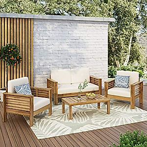 Christopher Knight Home Louver Chat Set, Teak + Cream