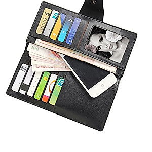 Shinywear Women's Black Long Skull Studded Purses Genuine Leather Card Holder Wallet