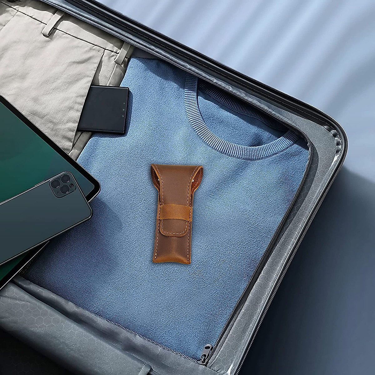 Safety Razor Case, Leather Razor Travel Case, Razor Cover Straight Safety Razor Case,Shaving Accessories-Jeereal