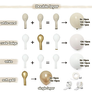 White Sand Gold Balloon Garland - Double Stuffed Pastel White Cream Beige Matte Balloons Neutral Nude Ivory Balloon Arch Kit for Boho Baby Shower Birthday Bridal Wedding Party Decoration