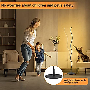 HOMKEA Modern Floor Lamps for Living Room - LED Standing Lamp with Remote, 52'' Tall Lamp with Footswitch, 27W/6000 LM Standing Light for Bedroom, Stand Up Lamp with Stepless Dimmable 2700-6500k-BLACK