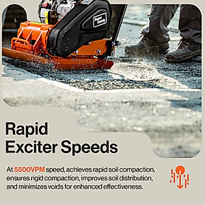 SuperHandy Plate Compactor - 7HP 4-Stroke Gas Engine, 5500VPM, 4200lbs Impact, 20x15 Inch Base - Ideal for Asphalt, Sand, Slopes