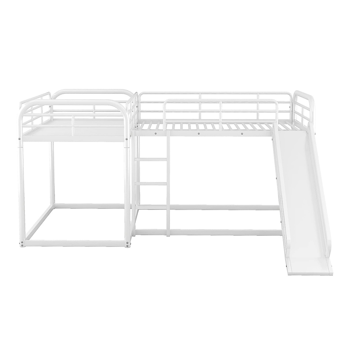 Bellemave Quad Bunk Beds with Slide L-Shape Metal Bunk Bed for 4 Twin Over Twin Attach with Full Over Full Bunked Modern Floor Corner Bunked for Multi-Kids Boys Girls Teens, White