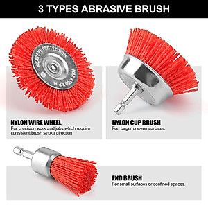 POLIWELL Nylon Filament Brush 9 Pack, Abrasive Wire Brush Wheel & Cup Brush Set, Drill Bit Sanding Brush with 1/4” Hex Shank for Steel Rust Removing, Grill Cleaning, Flaking Paint Refinishing