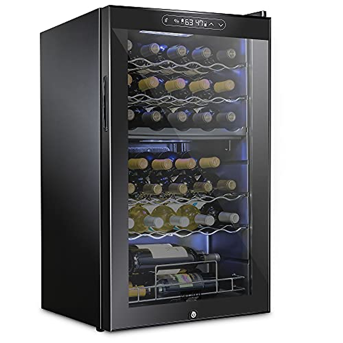 SCHMECKE 33 Bottle Dual Zone Wine Cooler Refrigerator w/Lock | Large Freestanding Wine Cellar | 41f-64f Digital Temperature Control Wine Fridge For Red, White, Champagne or Sparkling Wine - Black