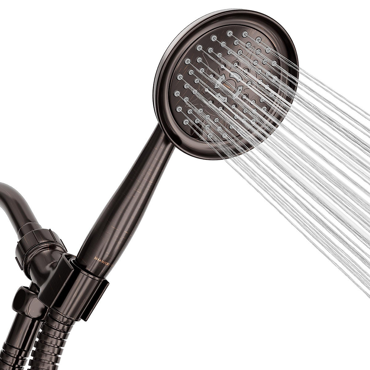 ShowerMaxx, Luxury Spa Series: Bronze Hand Held Shower Head, 5 inch 6 Spray Settings Handheld Showerhead with Extra-Long Stainless Steel Hose, Experience MAXX Comfort and Elegance (Oil Rubbed Bronze)