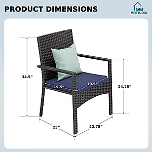 MFSTUDIO Patio Brown Woven Wicker Chairs Set, Oversized Outdoor Patio Wicker Rattan Dining Chairs Set of 4 with Extra Wide Seat, 4 Patio Resin Chair Sets with Armrests and Cushions, 330lbs