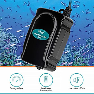 hygger Mini Aquarium Air Pump Kit Small Fish Tank Air Pump 1W for 1-20 Gallon Fish Bowl with Air Tube Air Bubbler Stone Check Valve (1W)