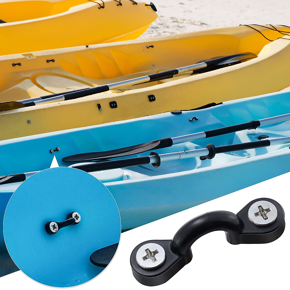 Kayak Pad Eye Deck Loops Tie Down with Screws for Kayak Rigging Boat(10Pcs,Black)