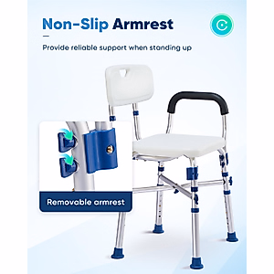 Zler Shower Chair with Arms and Back 500lbs, Heavy Duty Shower Seat for Inside Shower, Medical Adjustable Bath Seat for Bathtub, Anti-Slip Shower Stool for Elderly Handicap & Bariatric