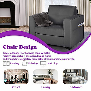 TYBOATLE Accent Chair, 38.58" W Mid-Century Modern Linen Fabric Tufted Living Room Chair, Comfy Upholstered Reading Club Arm Chairs for Living Room, Bedroom, Office (Dark Grey)