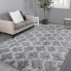 Hutha 4x6 Shag Large Area Rugs for Living Room, Light Grey Modern Super Soft Bedroom Carpet, Moroccan Luxury Geometric Plush Fluffy Rug for Kids Nursery Girls Room Indoor Home Decor