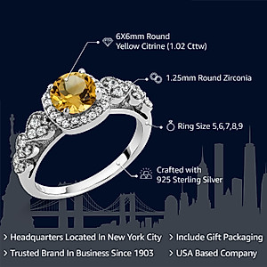 Gem Stone King 925 Sterling Silver Yellow Citrine Engagement Ring For Women (1.02 Cttw, Gemstone Birthstone, Available in Size 5,6,7,8,9)
