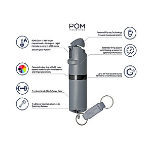 POM Pepper Spray Flip Top Keychain - Maximum Strength OC Spray Self Defenes - 25 Bursts, 10ft Range - Accurate Stream Pattern