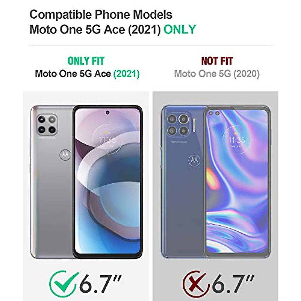 Poetic Revolution Series Case for Motorola Moto One 5G Ace (2021), Full-Body Rugged Dual-Layer Shockproof Protective Cover with Kickstand and Built-in-Screen Protector, Black