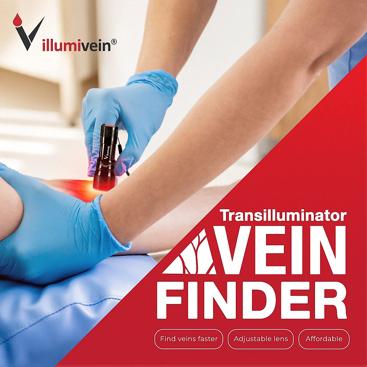 Illumivein Premium Vein Finder Light & Sanitary Covers (50 Count) Quick IV Access Tools for Nurses, Paramedics, Phlebotomy, EMS, EMT Transilluminator