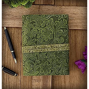 Leather Journal - Antique Handmade Deckle Edge Vintage Paper Leather Bound Journal - Book of Shadows Journal - Leather Sketchbook - Drawing Journal - Great Gift ( Green )