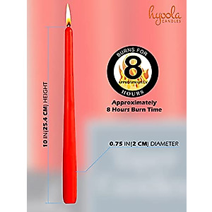 Hyoola 12 Pack Tall Red Taper Candles - 10 Inch Red Dripless, Unscented Dinner Candle - Paraffin Wax with Cotton Wicks - 8 Hour Burn Time.