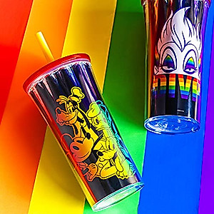 Zak Designs Disney Halloween Rainbow Collection Double-Wall Insulated Plastic Tumbler for Cold Drinks, Travel Cup with Splash-Proof Lid and Straw Made with Durable Materials (Ursula, 20 oz, Non BPA)