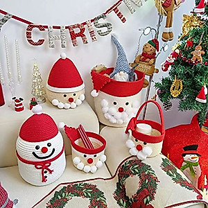 BSMstone Cotton Rope Storage Basket with Lid for Organizing Cute Decorative Closet Organizers for Nursery Toy Candy -Christmas Present