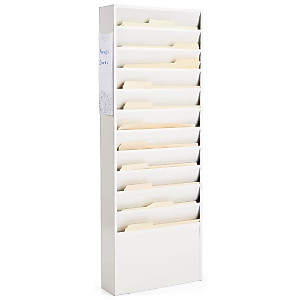 Displays2go File Holder Wall Mount, 11 Tiers, Letter Size, Magnet Receptive Steel - White (JMFF11WHT)