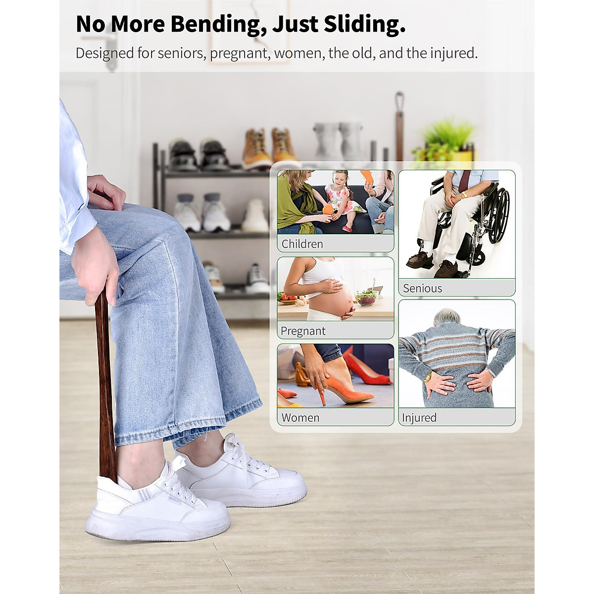 VOPOG Shoe Rack, 2-Tier Bamboo Shoe Rack for Front Door Entrance with Shoe Horn, Stackable Shoe Rack Organizer Shoe Shelf for Entryway, Hallway, Bathroom, and Closet Shoe Organizer - Black