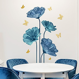 Vikodor Flower Wall Decals Peel and Stick DIY Floral Wall Decals Removable Flower Wall Stickers Murals Vinyl Butterfly Wall Decals for Girls Bedroom Living Room Bathroom Wall Art Decor