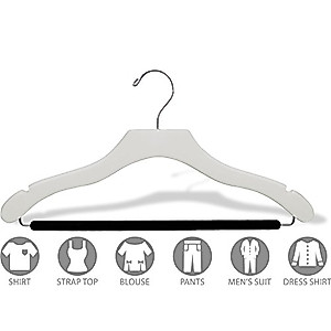 The Great American Hanger Company Wavy White Wood Suit Hanger w/Velvet Non-Slip Bar, Box of 25 Space Saving 17 Inch Flat Wooden Hangers w/Chrome Swivel Hook & Notches for Shirt Dress or Pants