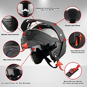 1Storm New Motorcycle Modular Flip up Full Face Helmet Dual Visor: HJK910 DSPORT Race Red