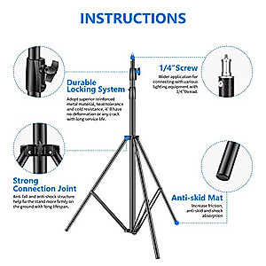 Neewer Heavy Duty Light Stand 10 Feet/3 Meters Adjustable Spring Cushioned Metal Photography Tripod Stand for Photo Studio Softbox, Flash Monolight, Ring Light and Other Photographic Equipment(Black)