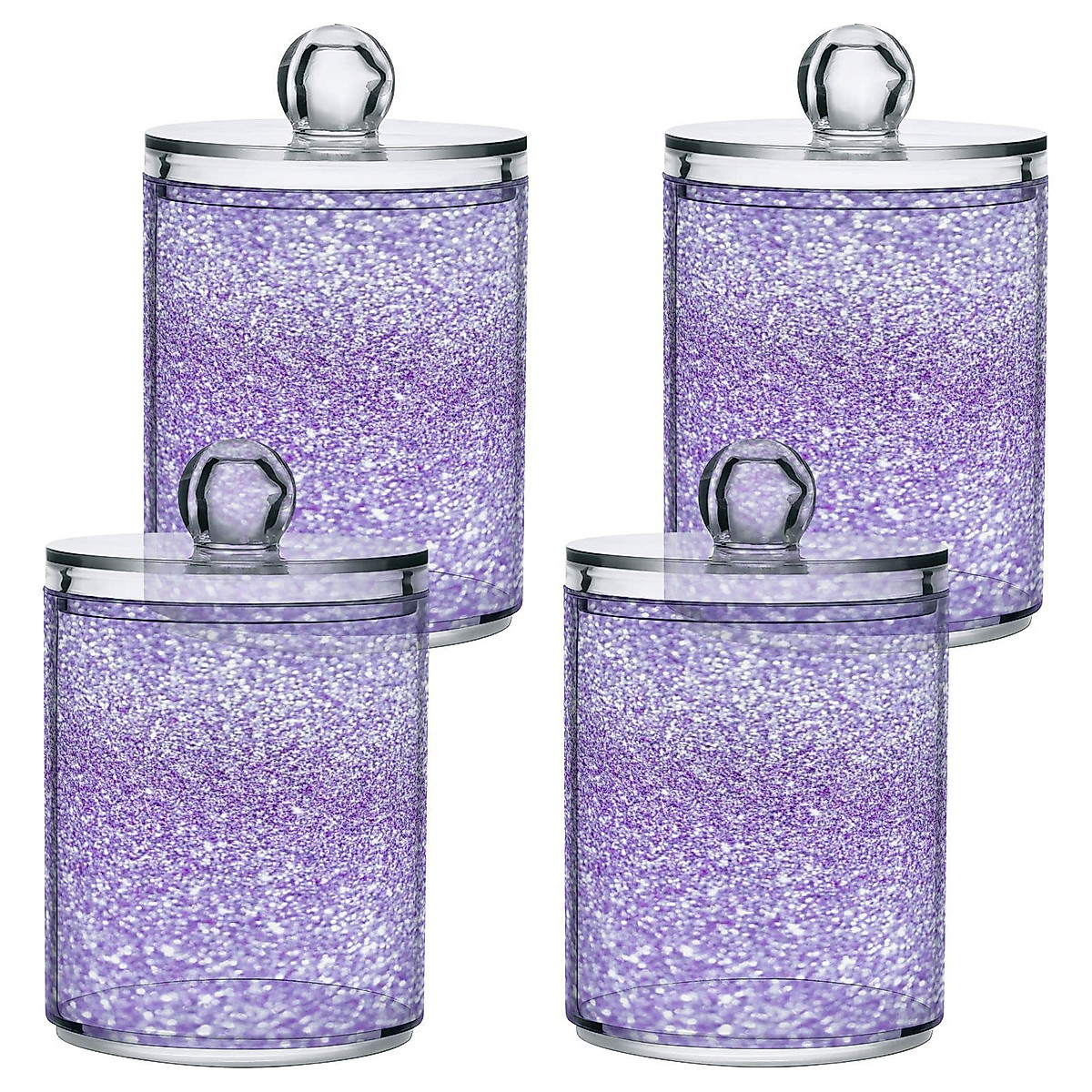 Purple Glitter Qtip Holder Dispenser Girly Bling Bathroom Canister Storage Organization 2 Pack Clear Plastic Apothecary Jars with Lids Vanity Makeup Organizer For Cotton Swab Ball Floss