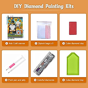 NAIMOER Gnomes Diamond Painting Kits for Adults, Fall Diamond Painting Thanksgiving 5D Sunflowers Diamond Painting Kits Full Drill Diamond Art Love Couple Pics Craft for Home Wall Art Decor 30x40cm