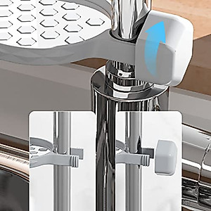 ANHORTS Kitchen Faucet Shelf Caddy Over The Sink, Sponge Holder Buckle Fixed, Organizer for Bathroom Shower Column, Soap Drainer Dish Drying Rack with Draining Board Tray, Grey- 7 inches