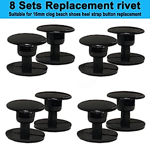 8 Sets Replacement Rivets for Beach Shoe Replacement Button Replacement Parts Compatible for Clog Beach Shoe Strap Repair (Black)