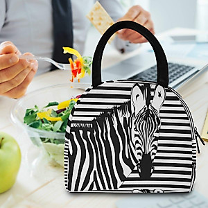 Lunch Bag Animal Zebra Lunchbox for Women Girls Reusable Insulated Cooler Tote Bag Lunch Box Organizer for Kids Boys Adult School Office Picnic