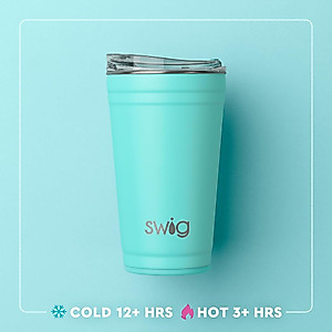 Swig Life 24oz Party Cup, Stackable Insulated Travel Coffee Tumbler with EZ Slider Lid, Cup Holder Friendly Travel Thermos, Stainless Steel 24 oz Tumbler, Reusable Coffee Mug (Deck The Halls)