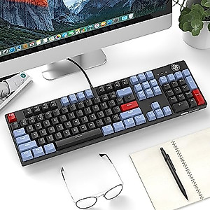 MageGee Mechanical Gaming Keyboard MK-Armor LED Blue Backlit and Wired USB 104 Keys Keyboard with Brown Switches, for Windows PC Laptop Game(Blue&Black)…