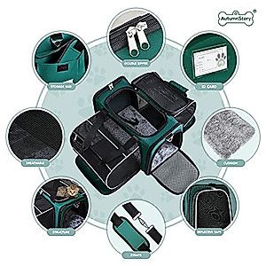 AutumnStory Cat Carrier, Pet Carrier Airline Approved, 2 Sides Expandable Dog Carrier, Soft-Sided Collapsible Dog Travel Bag with Removable Fleece Pad for Cats, Puppy and Small Animals (Green)