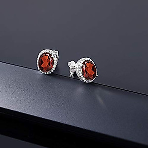 Gem Stone King 925 Sterling Silver Red Garnet Halo Earrings for Women (4.08 Cttw, Gemstone Birthstone, Oval 9X7MM)