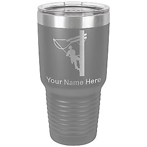 30oz Vacuum Insulated Tumbler Mug, Lineman, Personalized Engraving Included (Gray)