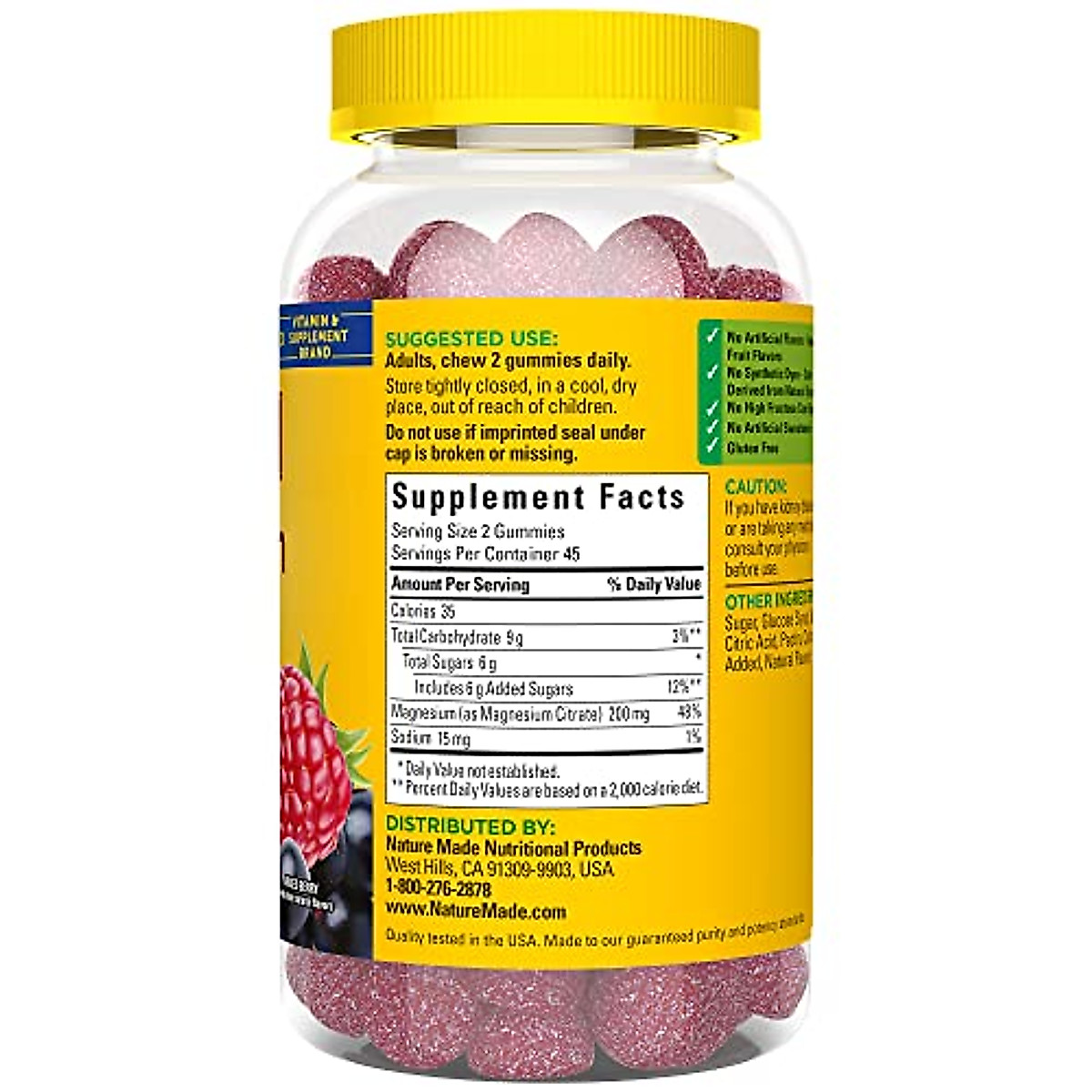Nature Made High Absorption Magnesium Citrate 200 mg per serving, Dietary Supplement for Muscle, Nerve, Bone and Heart Support, 90 Gummies, 45 Day Supply